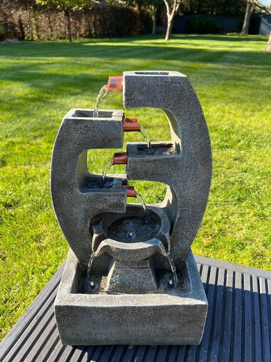 5 Tier Water Feature with LED Lights - Solar Powered 27.5x18x48cm ...