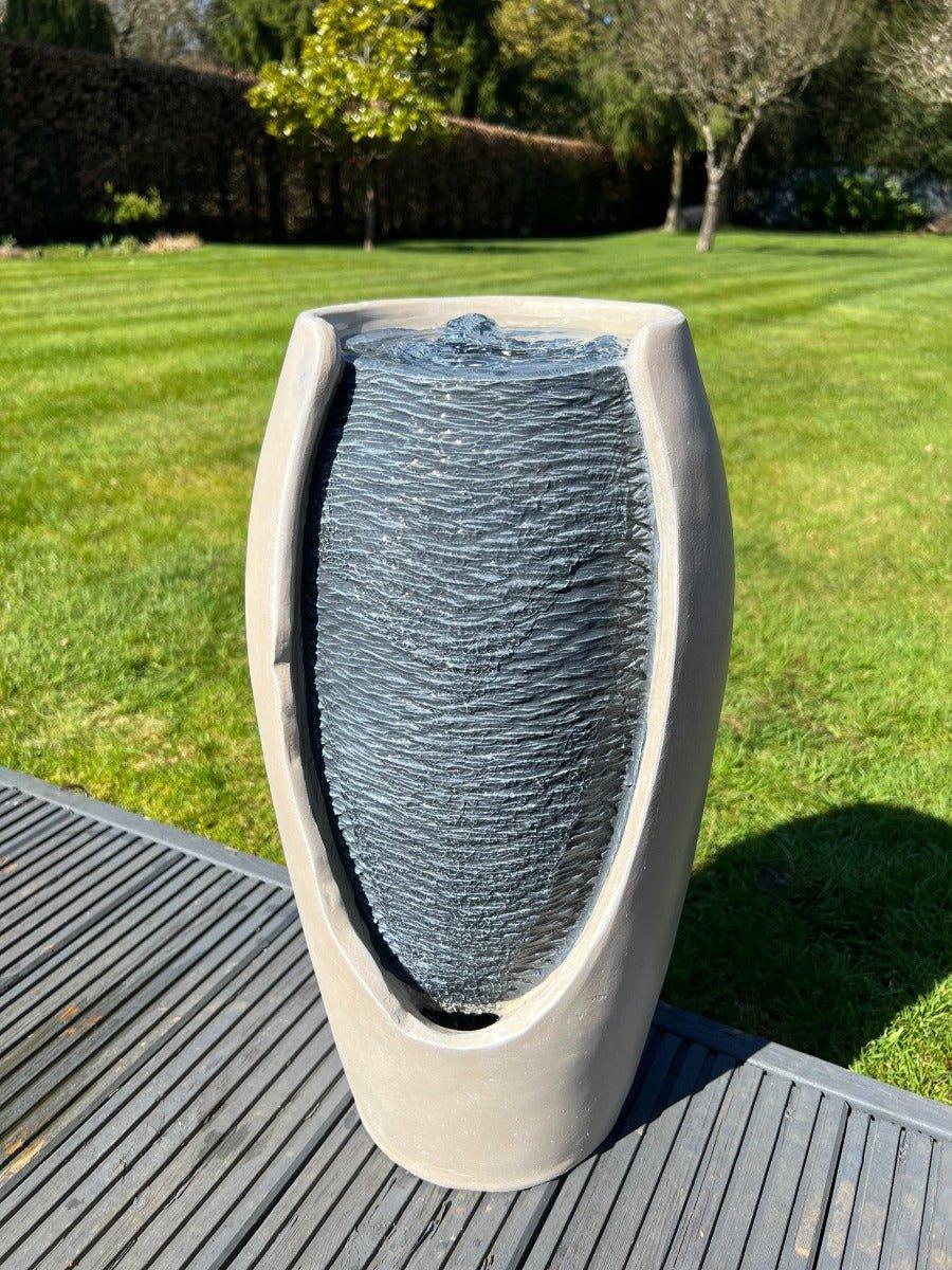 Open Vase White/Grey Water Feature with LED Lights - Solar Powered ...